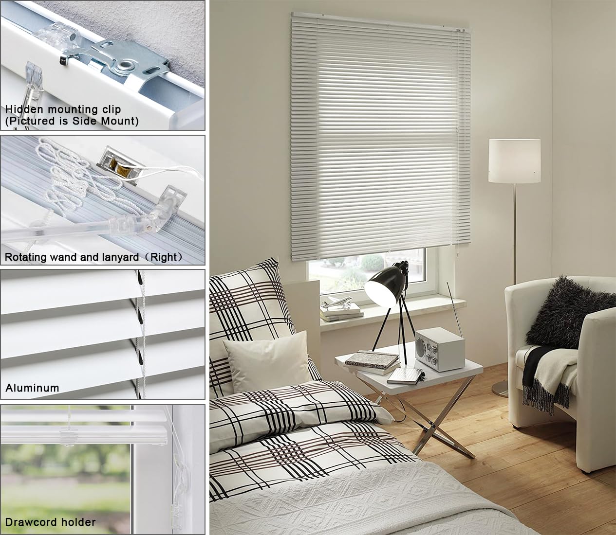 YIIBAII Mini Blinds for 36" W x 64" H Windows 1" Aluminum Horizontal Venetian Blinds Darkening with Rope and Pole can Mounted Inside or Outside
