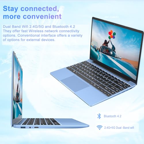 WOZIFAN 14" Laptop 6GB RAM 256GB SSD Traditional Laptops Computer Win 11 Full Metal 2.4G+5G WiFi BT 4.2 1920x1080 FHD with Wireless Mouse for Work Study Entertainment-Blue