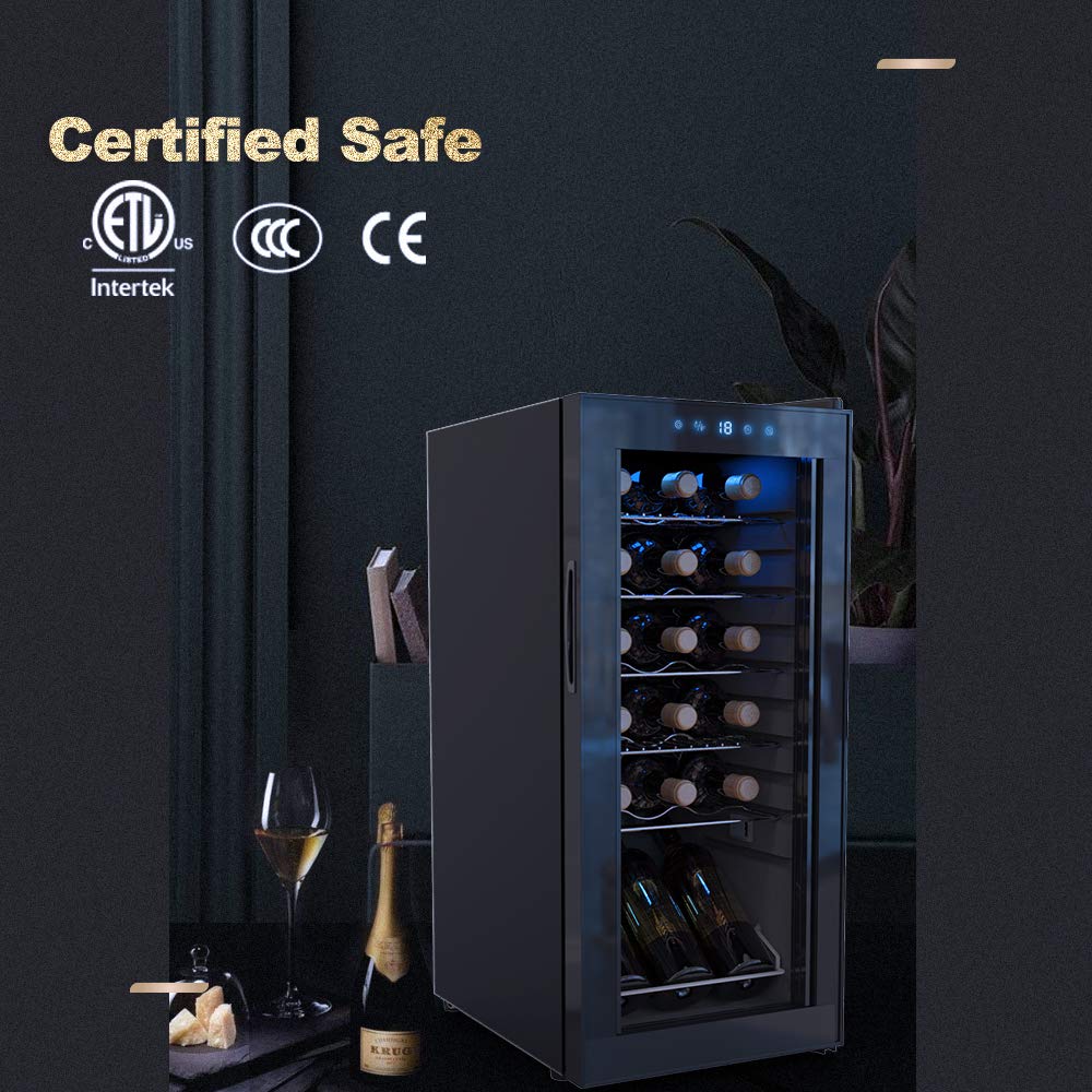 WIE Wine Cooler 18 Bottle Refrigerator Wine Fridge Compressor for Home Freestanding Wine Cellars White Red Digital Control Auto-Defrost Double-layer Glass Door 41°F-64°F Cooling Wine Refrigerator