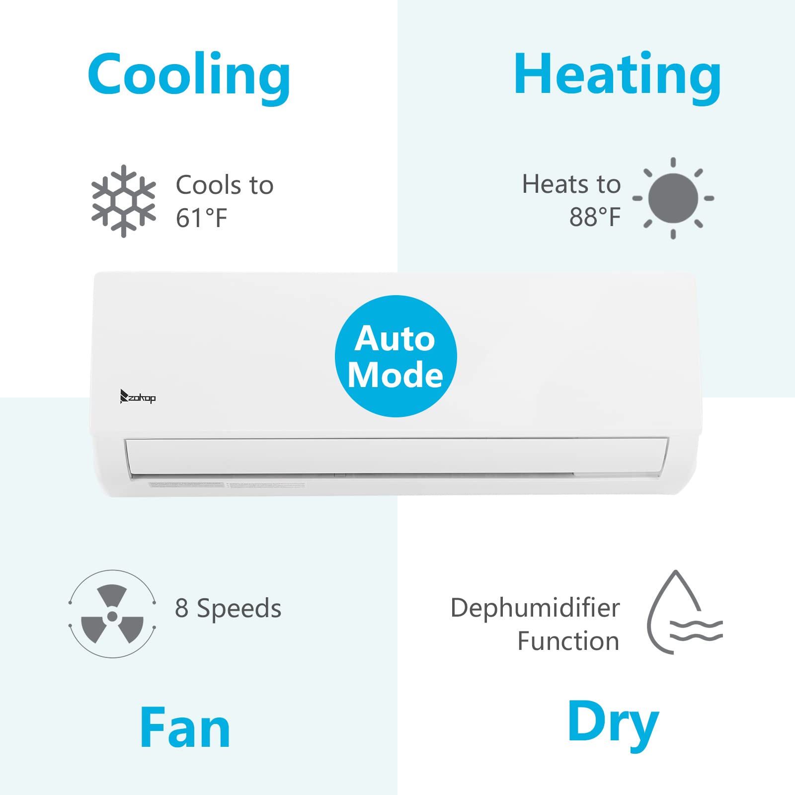 Winado 9,000 BTU Mini Split Air Conditioner Inverter, 19 SEER 115V Energy Saving Split-System AC w/Pre-Charged Condenser, Heat Pump, WIFI Remote Control, Installation Kit, Cools Up to 450 Sq. Ft.