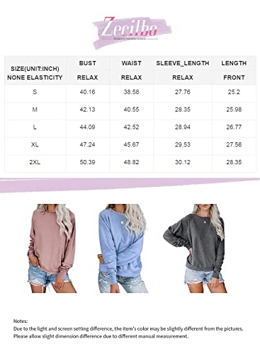 Zecilbo Womens Long Sleeve Crew Neck Sweatshirt Casual Solid Color Pullover