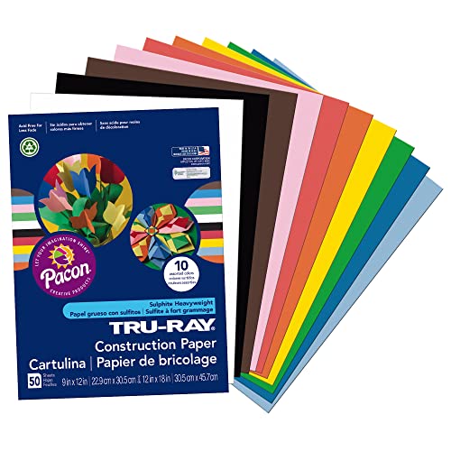 Tru-Rayยฎ Construction Paper, 50% Recycled, Assorted Colors, 9" x 12", Pack Of 50