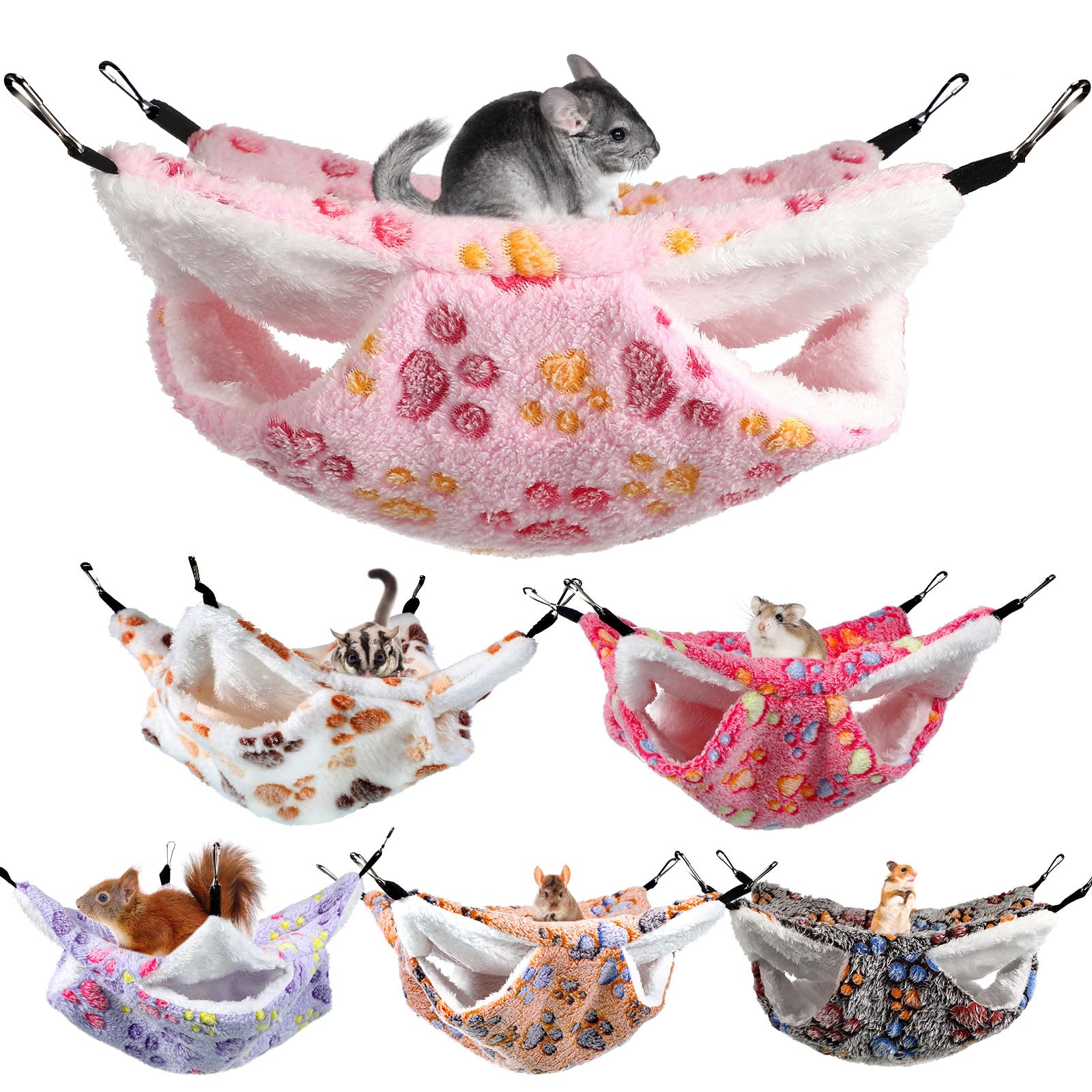 Windyun 6 Pcs Ferret Rat Hammock for Cage Small Animal Hanging Hammock Double Layer Guinea Pig Hammock Rat Bunk Bed Soft Plush Ferret Cage Accessories for Hamster Sugar Glider Guinea Pig Play Sleep