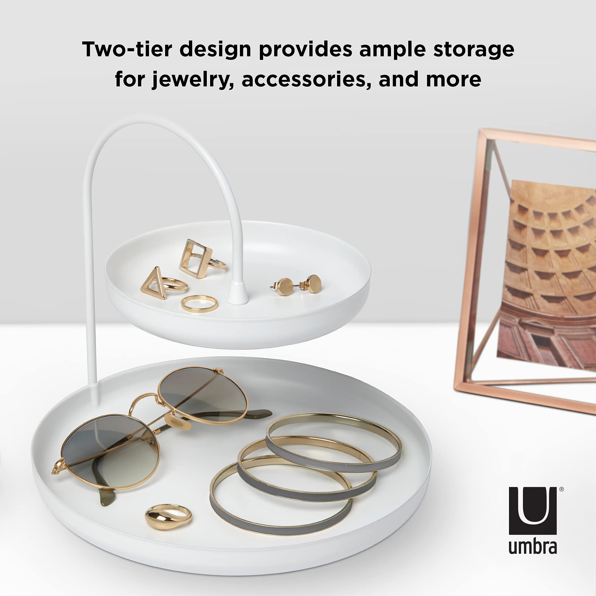 Umbra Poise Large, Double, Attractive Storage You Can Leave Out, Two-Tiered Jewelry Tray, Accessory Holder, White