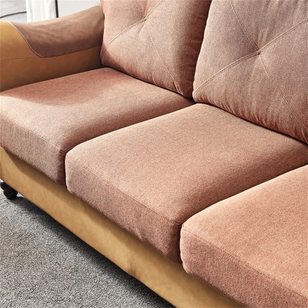 XIAODOU Living Room Furniture Linen Fabric Artificial Leather Wooden Leg Sofa (Reddish Brown), with Storage Box