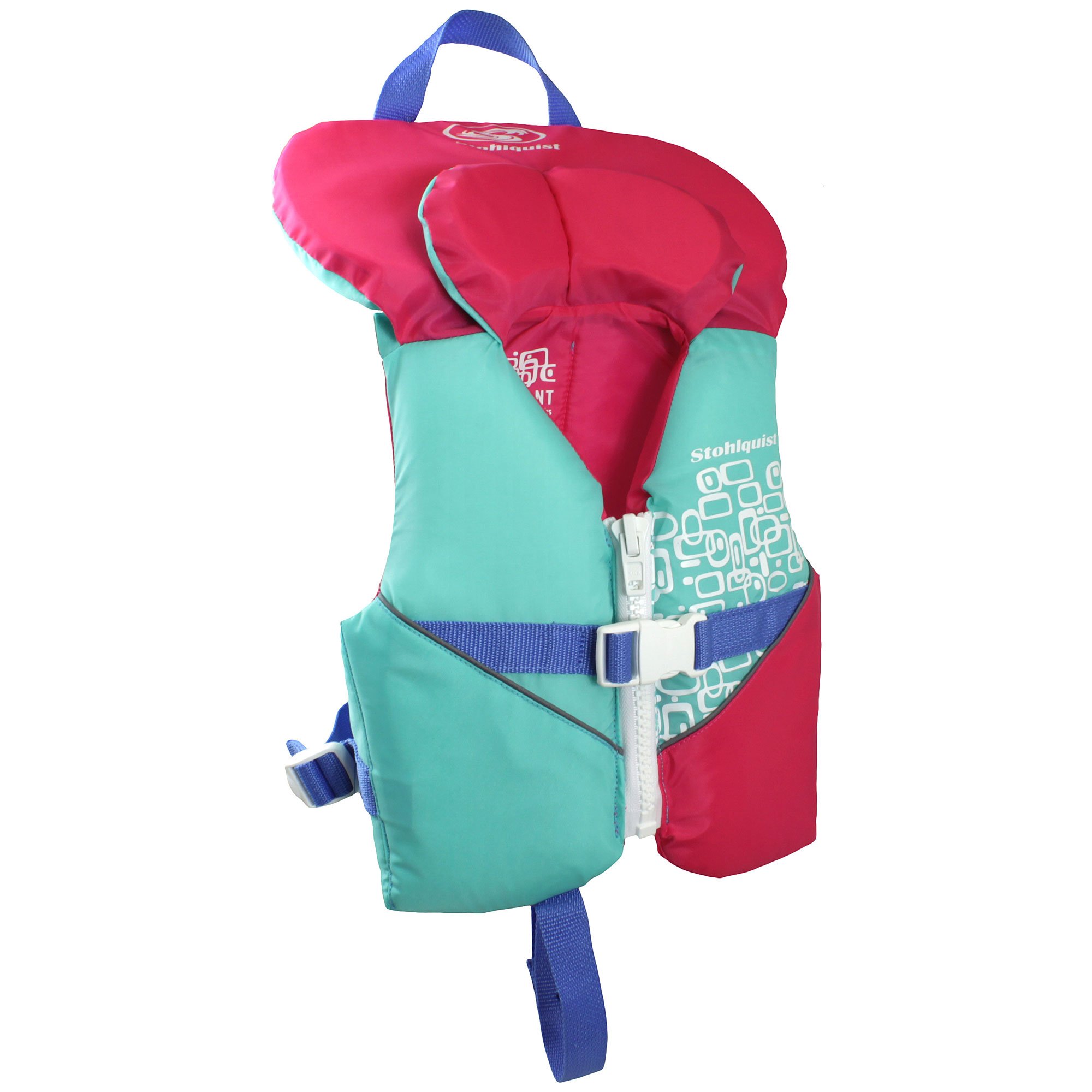 Stohlquist Infant Life Jacket - Coast Guard Approved PFD Life Vest for Small Children, Support Collar, Grab Handle, Fully Adjustable with Quick Release Buckle | 10-30 lb, Aqua/Pink (QF1394121)