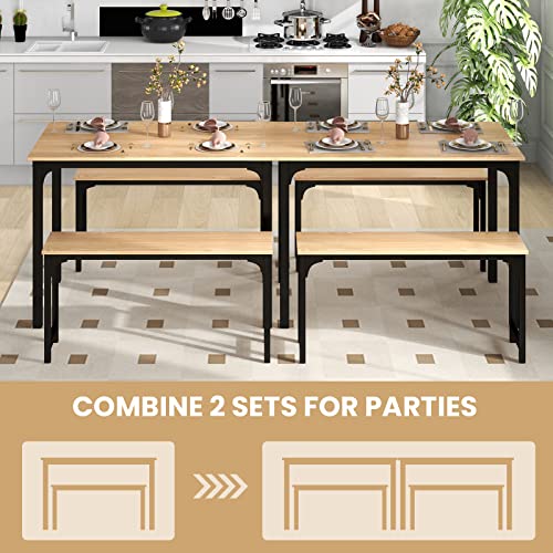 Tangkula Dining Table Set for 4, Solid Wood, Farmhouse Dinette Set w/Rubber Wood Legs, Modern Dining Table and Chairs Set for Kitchen, Dining Room (Natural)