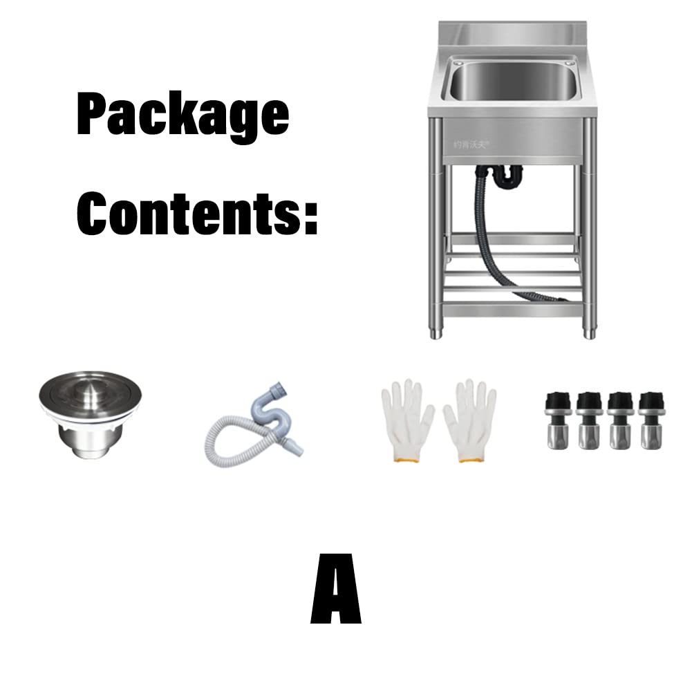 WAHHWF Freestanding Kitchen Sink for Home, Simple Stainless Steel Utility Sink with Stand for Garage, Restaurant, Kitchen, Laundry, Outdoor Sink