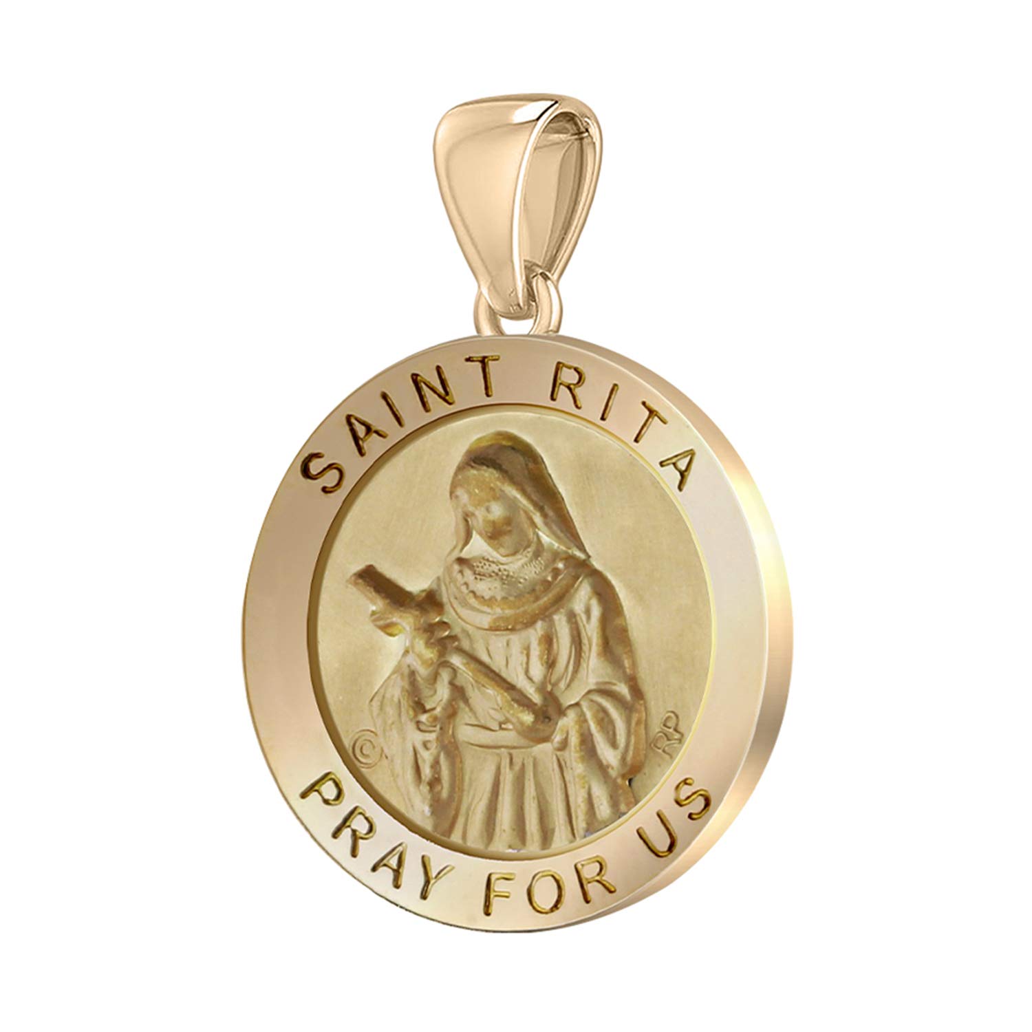 US Jewels Ladies Hollow 14k Yellow Gold Saint Rita Pendant, 18mm