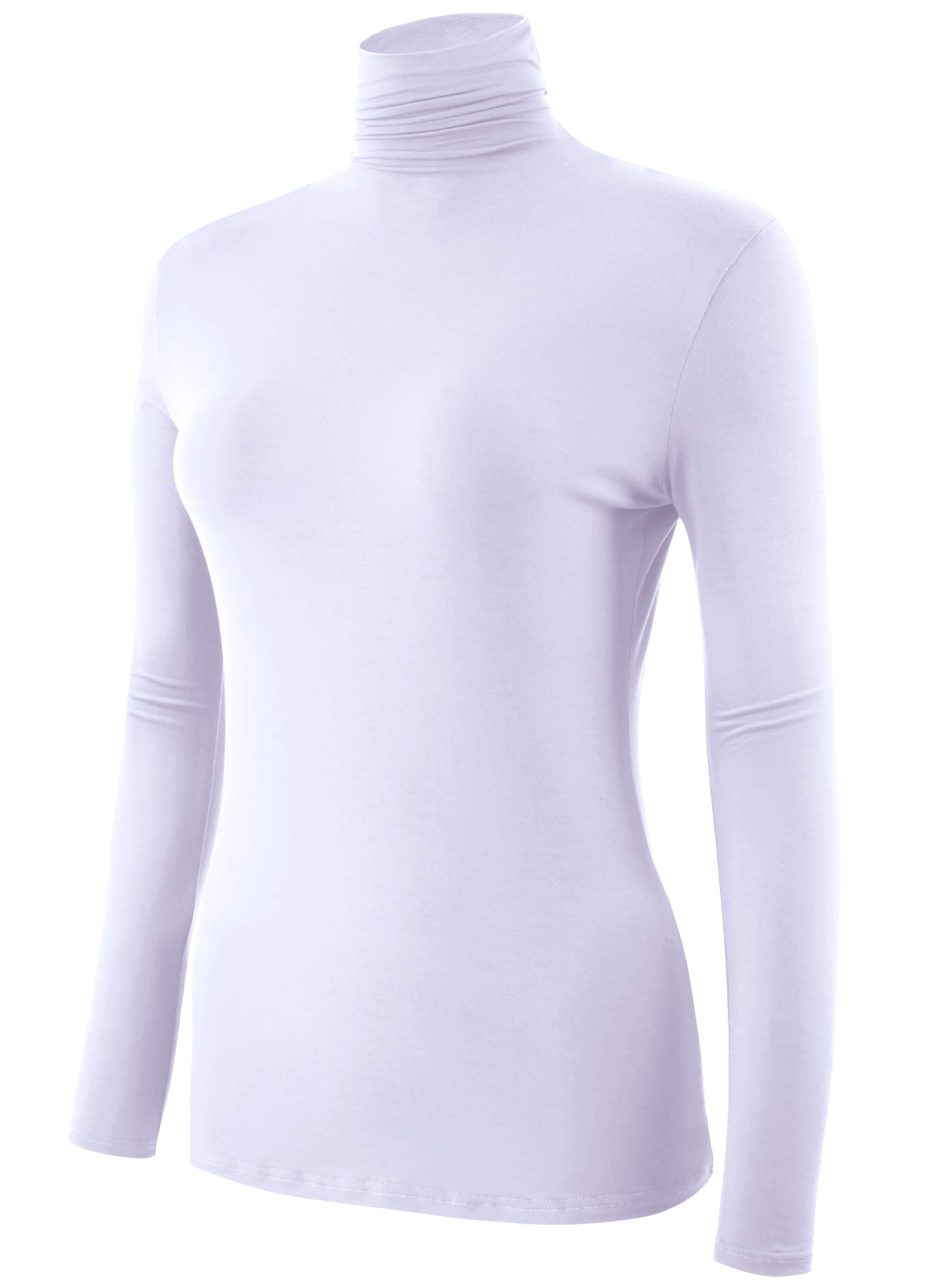 Womens Long Sleeve Turtleneck Lightweight Pullover Slim Shirt Top White Medium