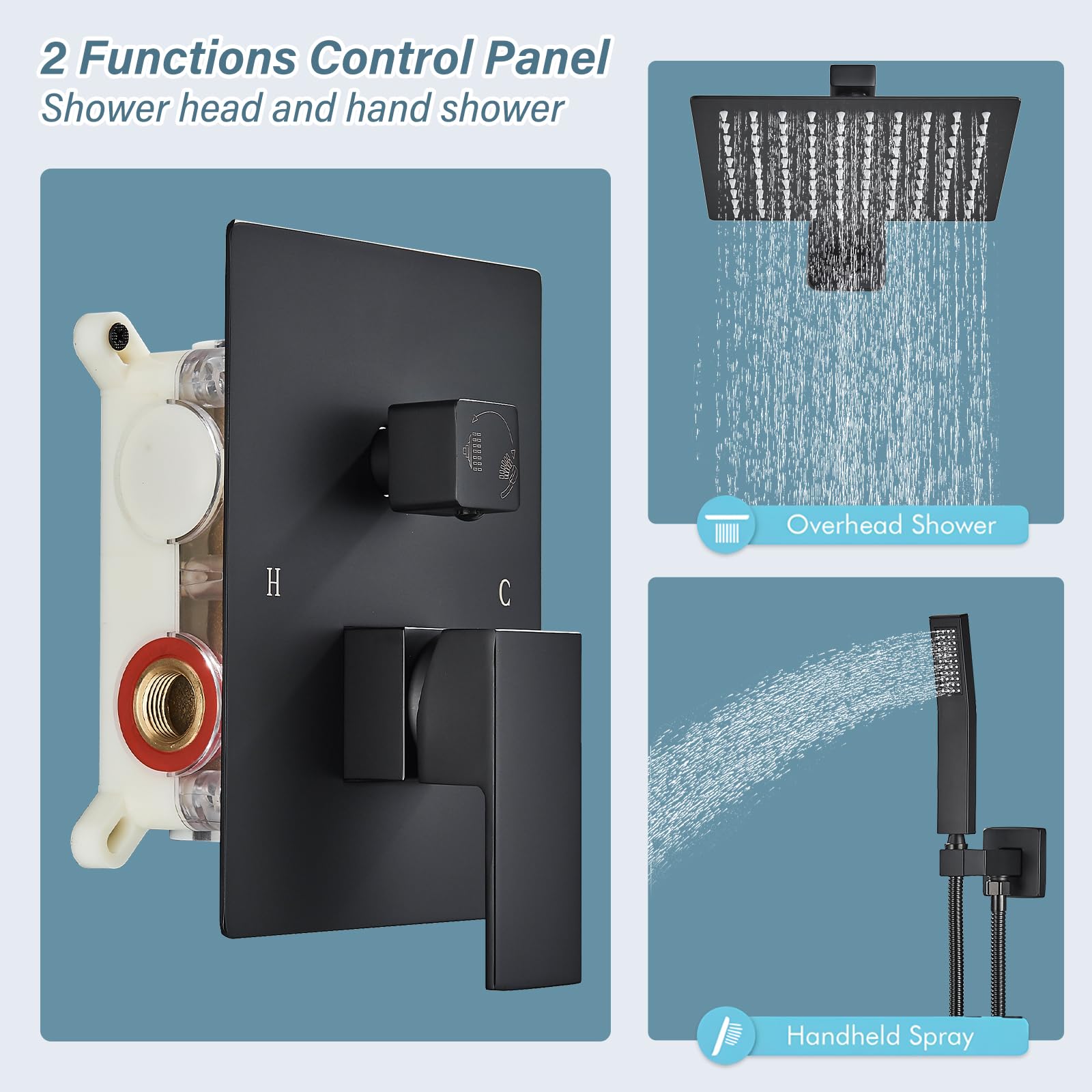 ๐๐จ๐ญ๐๐ฆ๐ฎ๐ญ๐ ๐๐ก๐จ๐ฐ๐๐ซ ๐
๐๐ฎ๐๐๐ญ ๐๐๐ญ Black Shower Faucet with 8 Inch Shower Head and Handheld Rainfall Shower System Shower Faucets Sets Complete with Brass Valve
