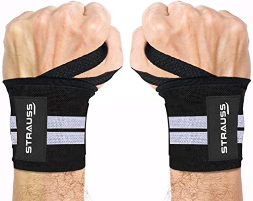 STRAUSS WL Cotton Gym Support, Pair (with Thumb Support), (Black/White) 2 Straps, (1Pair)