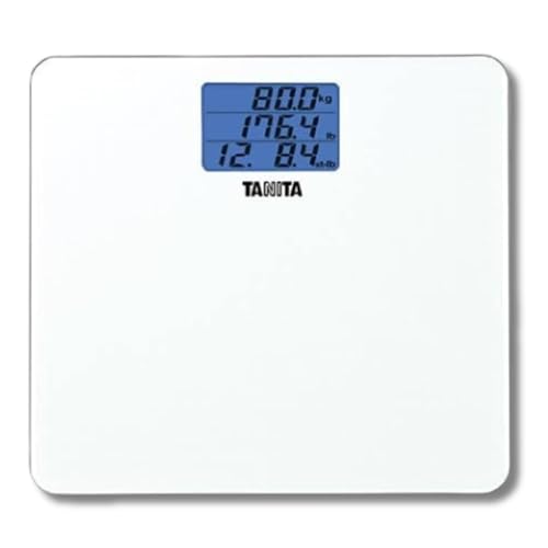 Tanita HD-384 Digital Weight Scale - 440 lbs Capacity Japan Technology Multi-Unit Display LBS, KG, Stone - Step On to Activate Bathroom Scale - with Blue Backlit LCD Display & Tempered Glass (White)