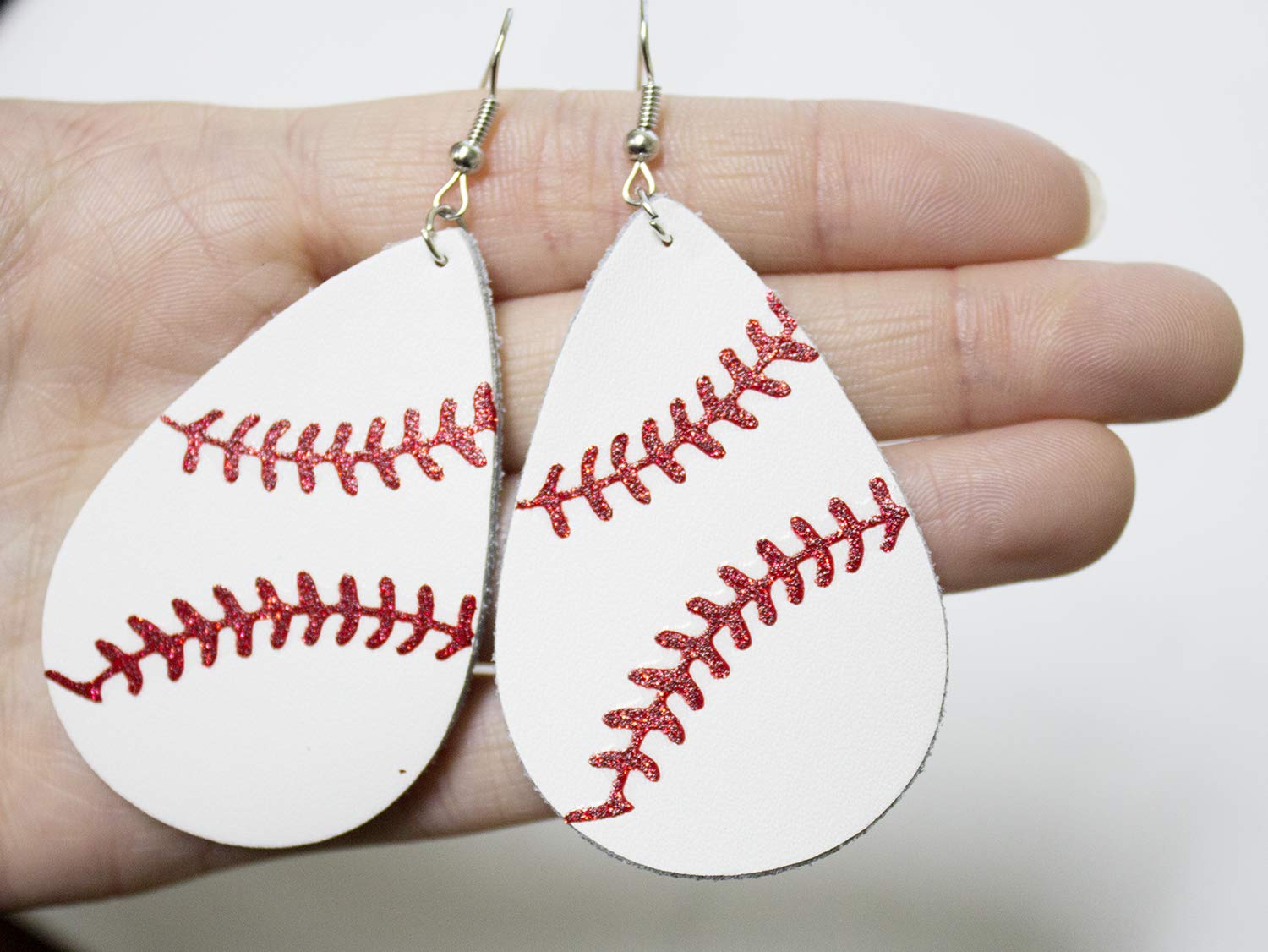 StylesILove Womens Teen Girls Baseball Teardrop Leather Dangle Earrings (White)