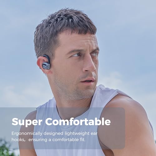 VoxSoul Open Ear Headphones - Lightweight Wireless Bluetooth 5.3 Headphones with 2 Microphone, Open Ear Earbuds Design for Long-Lasting Comfort, 55H Play Time Crystal-Clear Calls for Driving Black