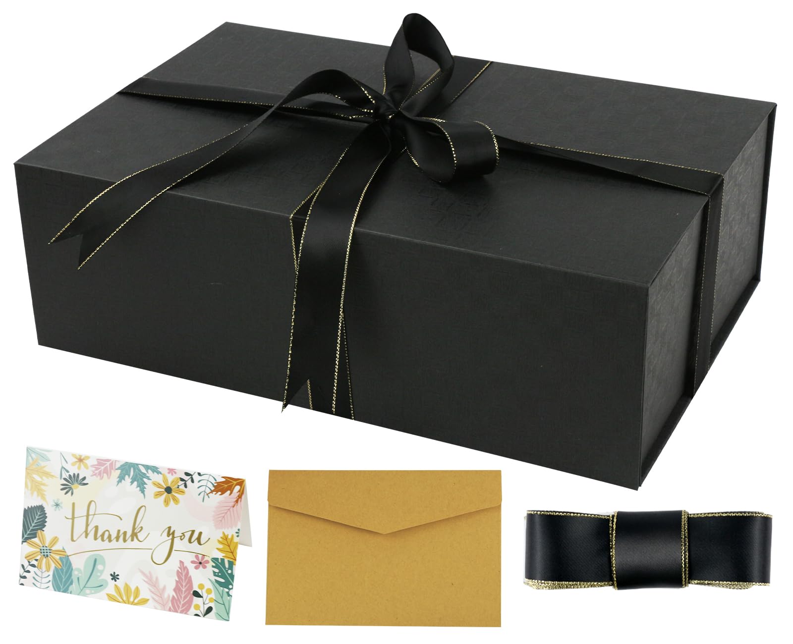 YINUOYOUJIA Large Gift Box14x9x4.5 Inch,Black Gift Box with Magnetic Closure Lid,Ribbon and Card,Present Box for Birthady,Valentine's Day,Mother's Day,Christmas,Box DIY,Anniversary