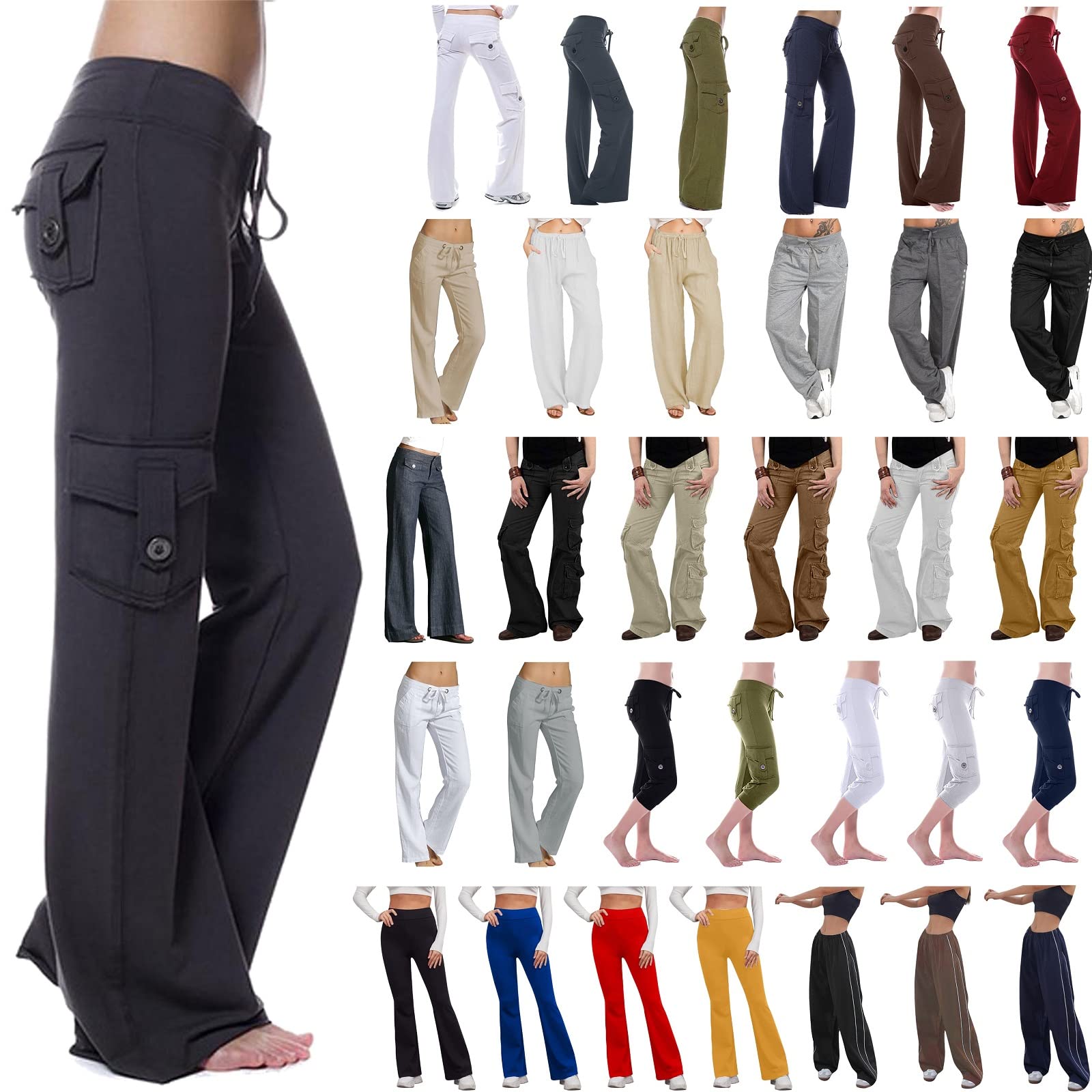 Women's Long Bootleg High Waist Flare Pants Wide Leg Work Pants Yoga Pants with Pockets Workout Pants Sweatpants Black