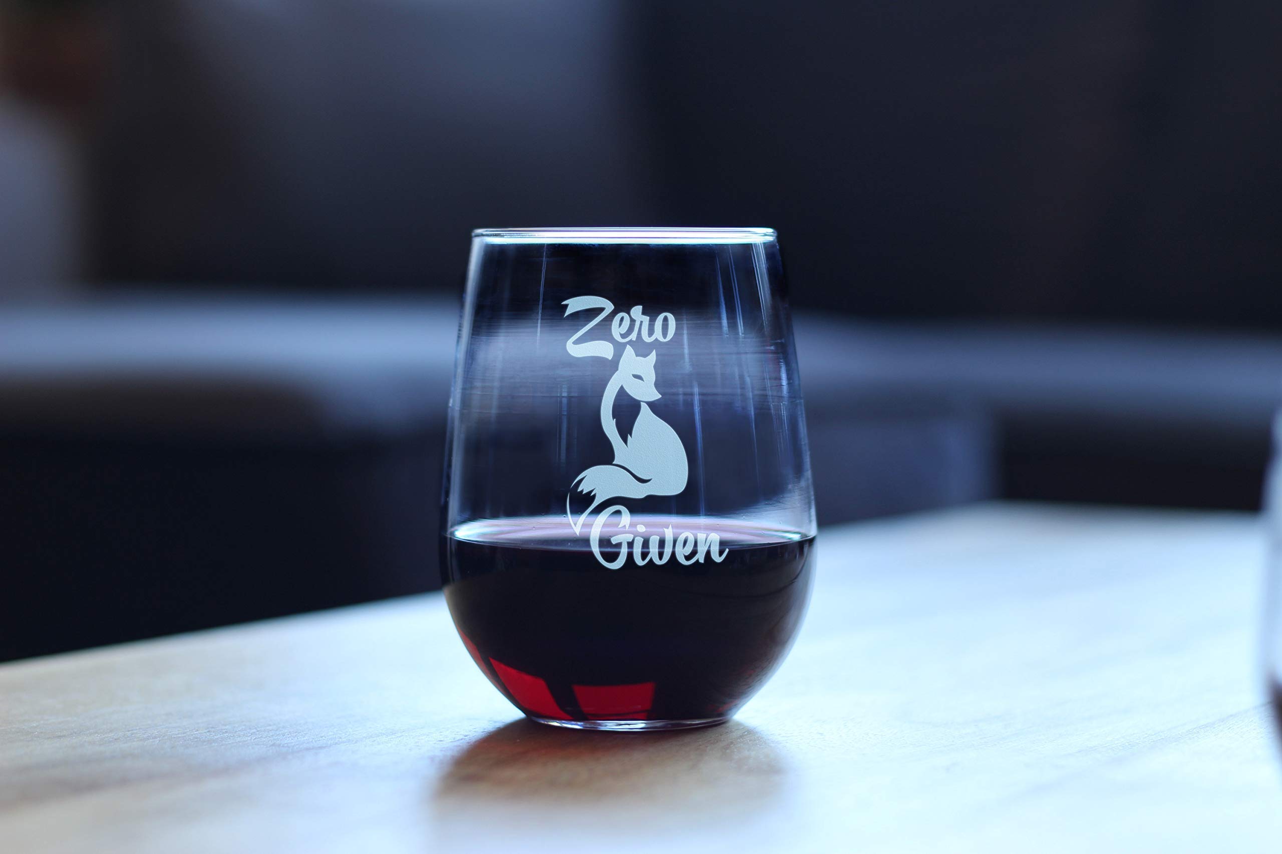 Zero Fox Given β Cute Funny Stemless Wine Glass, Large 17 Ounce, Etched Sayings, Gift Box