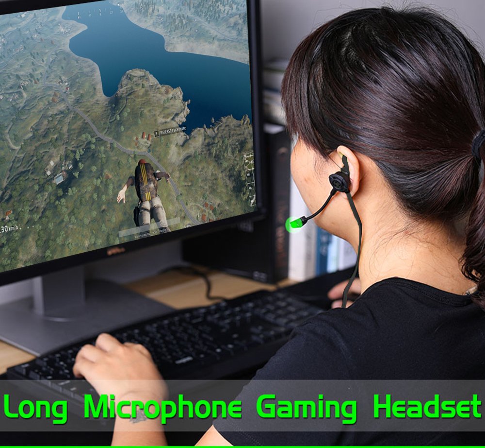Wired Gaming Earphone with Adjustable Mic for PS4,Laptop Computer, Cellphone, DLAND E-Sport Earburds with Portable Earphone Bags, Snug Soft Design, Inline Controls for Hands-Free Calling. (Black)
