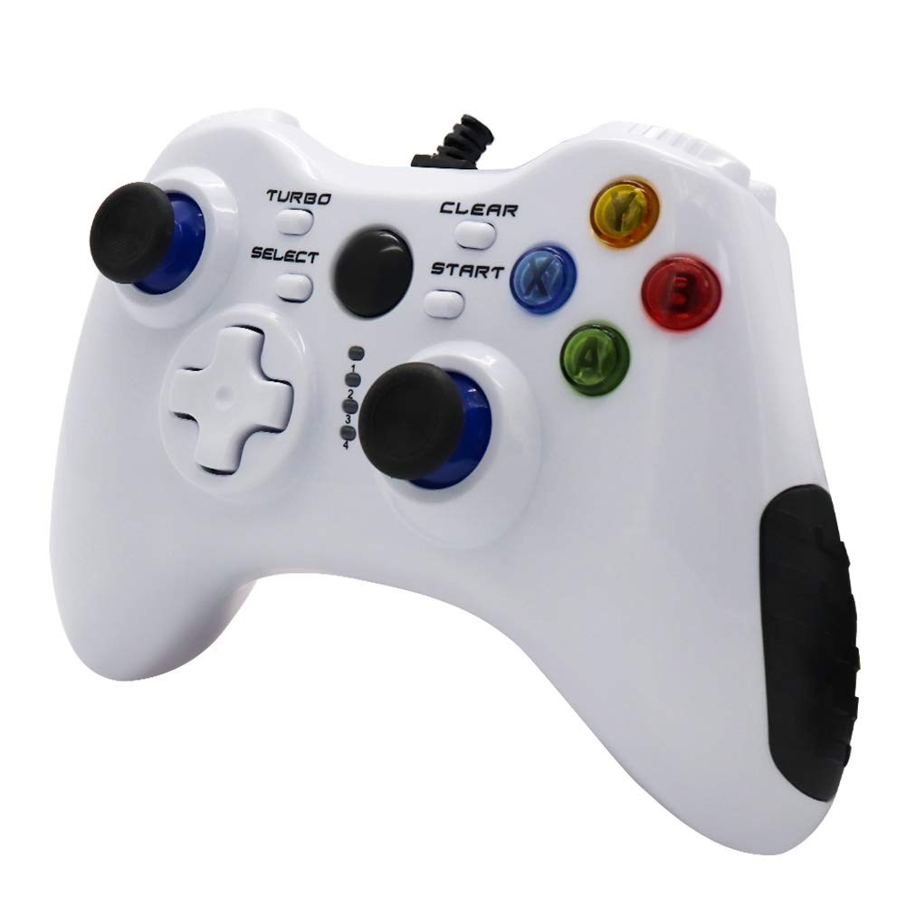 Wired PC Game Controller,Video Game Gamepad,with Dual-Joystick,Vibration Motors,7.2 feet USB Cable,Compatible with PC Windows,PS3,Android TV Box (White)