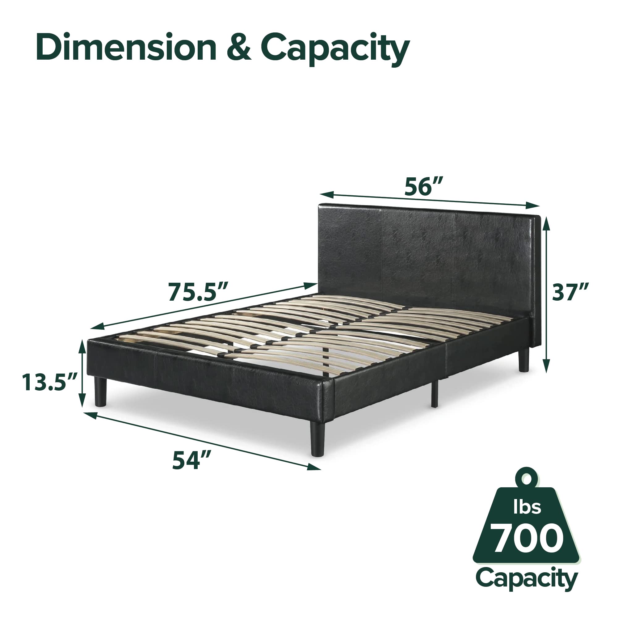 ZINUS Jade Faux Leather Upholstered Platform Bed Frame with Short Headboard / Wood Slat Support / No Box Spring Needed / Easy Assembly, Cognac, Full
