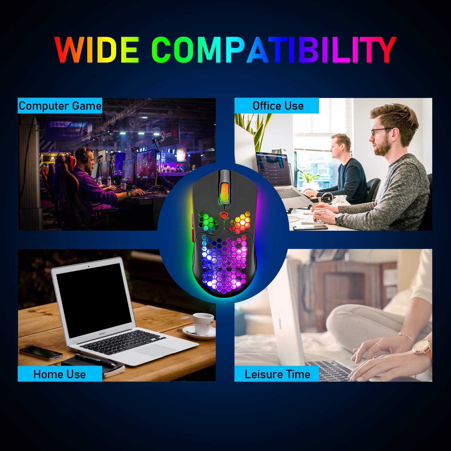 Wireless Gaming Mouse,Two Modes Wireless/wired RGB Gaming Mouse with Ultralight Honeycomb Shell,Pixart 3325 12000 DPI,Rechargeable 800mA Battery,Programmable Driver for PC Gamers(Macaron Green)
