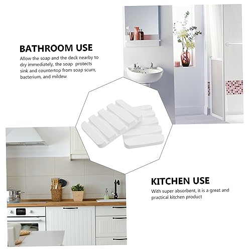 Zerodeko 2 Pcs Shower Soap Soap Container Diatomite Soap Holder Water Absorption Soap Pad White Soap Dish Quick Dry Soap Holder Soap Dishes for Bathroom Diatom Mud Soap Box Lining