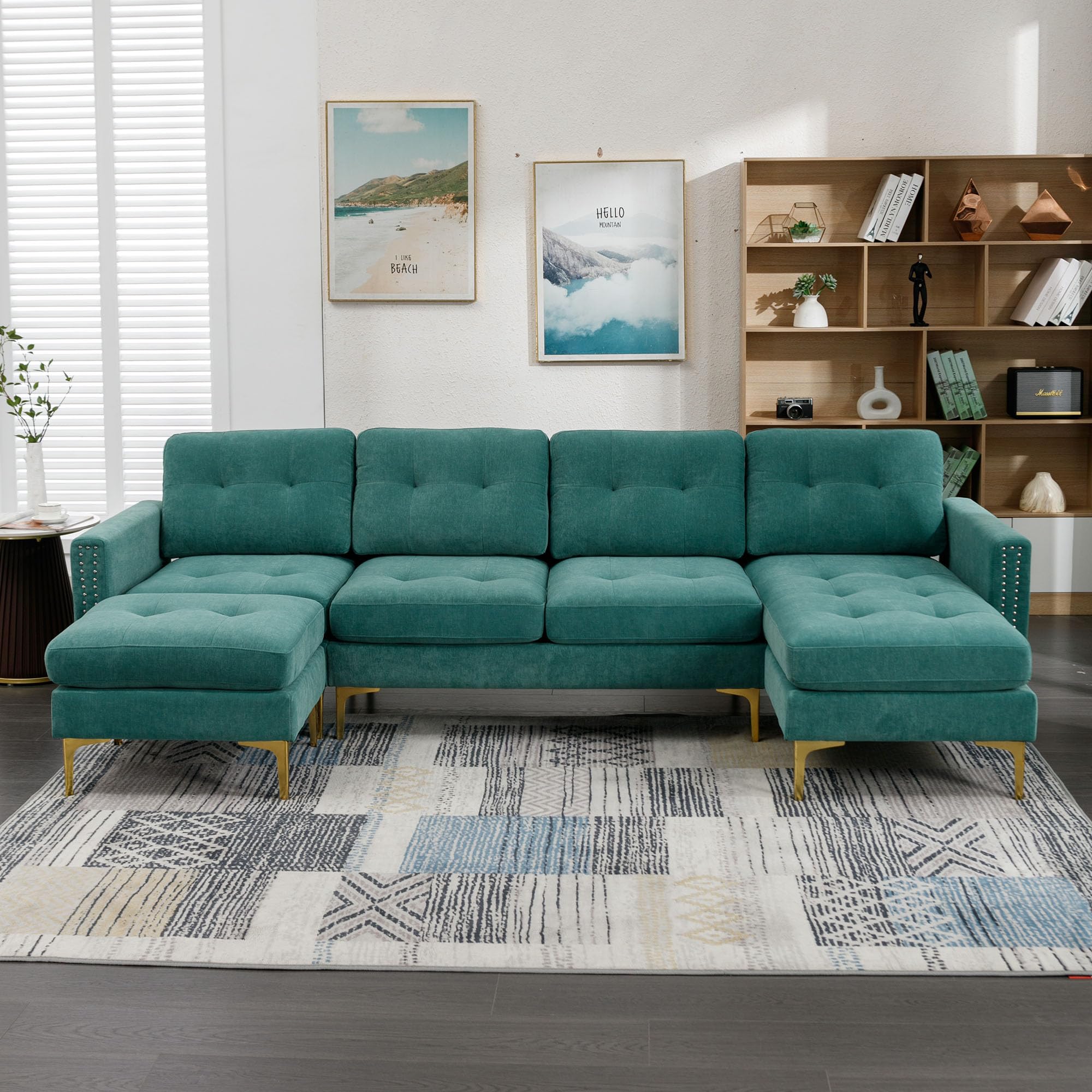 TARTOP, L-Shape Convertible Sectional Sofa, Green