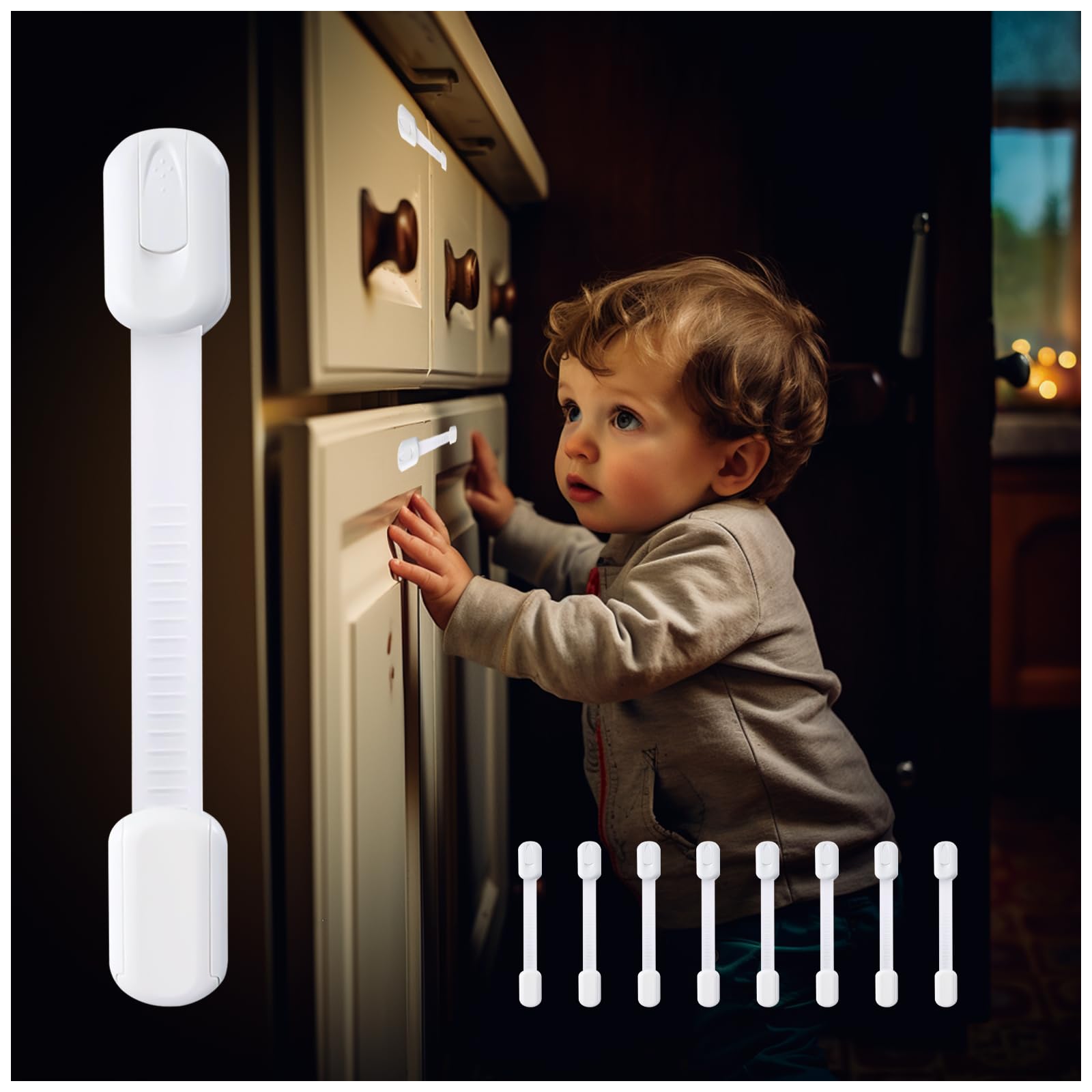 YIQIAOHUI ??? Cabinet Locks for Babies, 8 Psc ABS White Drawers Lock Set - Secure Cabinets, Drawers, Toilet, No Drilling Required, Childproofing Safety Latches