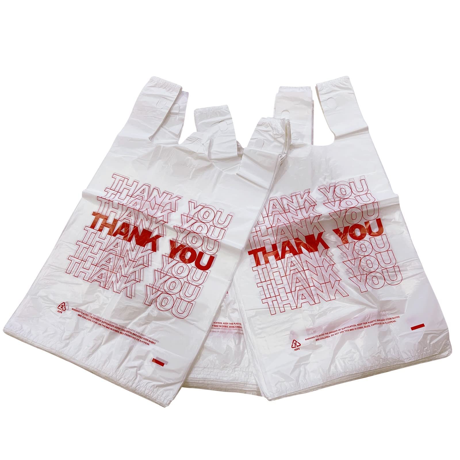 TashiBox Plastic bags with handles,thank you bags,Measures 11.5" X 6.25" X 21", 15mic, 0.6 Mil (400 Count),Reusable and Disposable Grocery Bags
