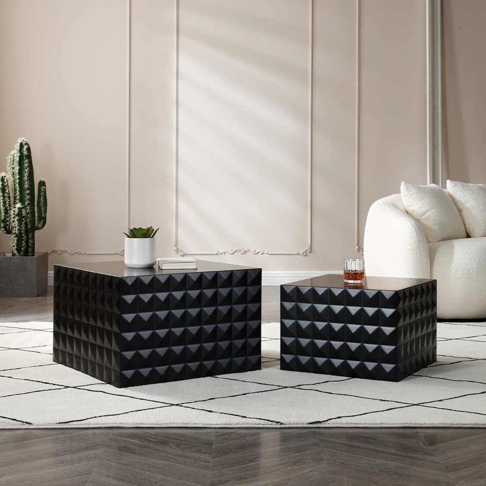 WILLIAMSPACE Nesting Coffee Table Set of 2, Matte Orange Square Wooden Coffee Tables, Modern Luxury Side Tables Accent End Table for Living Room Apartment, 23.62"*23.62"*15.75"H (Orange-Square)
