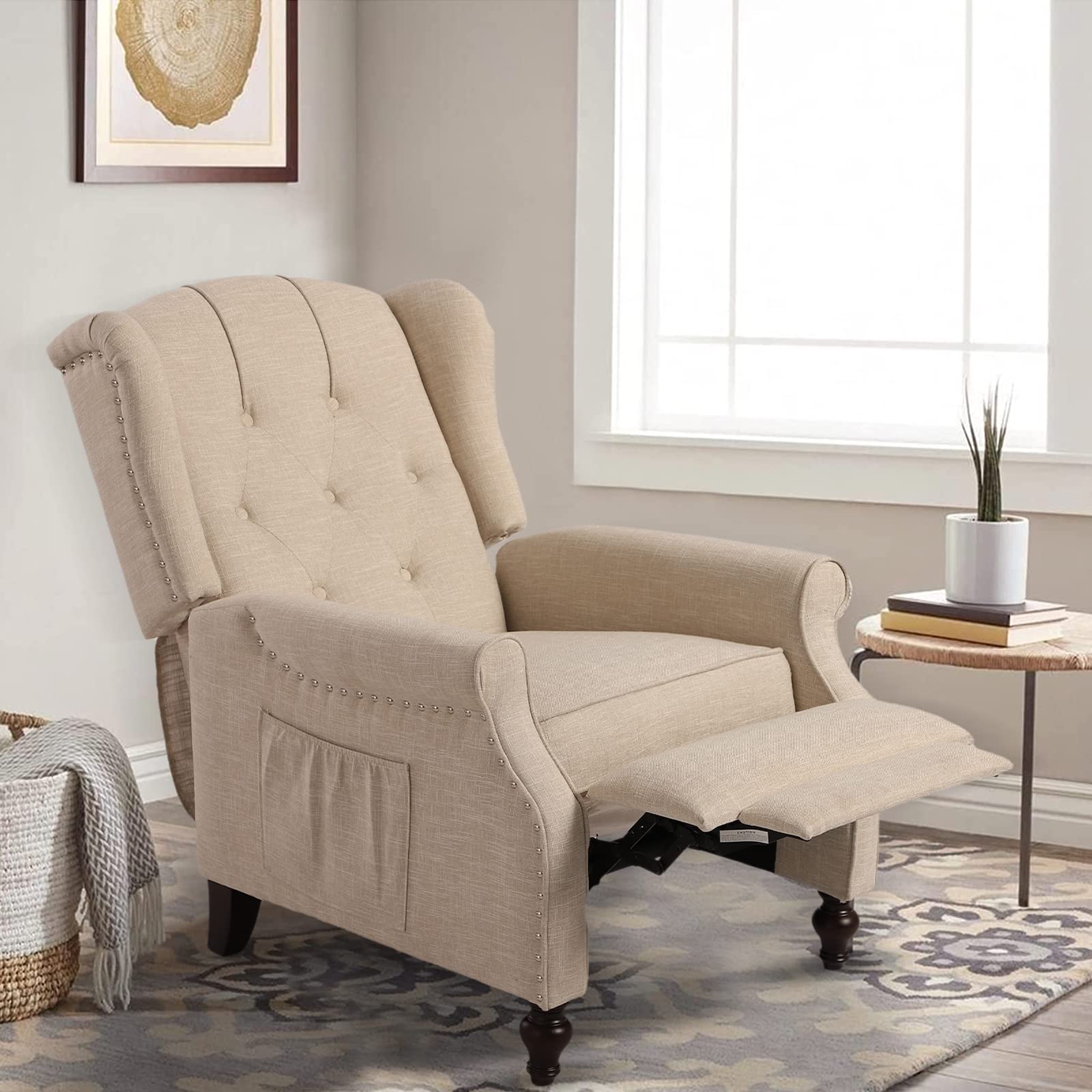 VUYUYU Wingback Recliner Chair, Push Back Arm Chair with Heat and Massage, Tufted Single Sofa for Home, Living Room, Office, Bedroom (Beige)