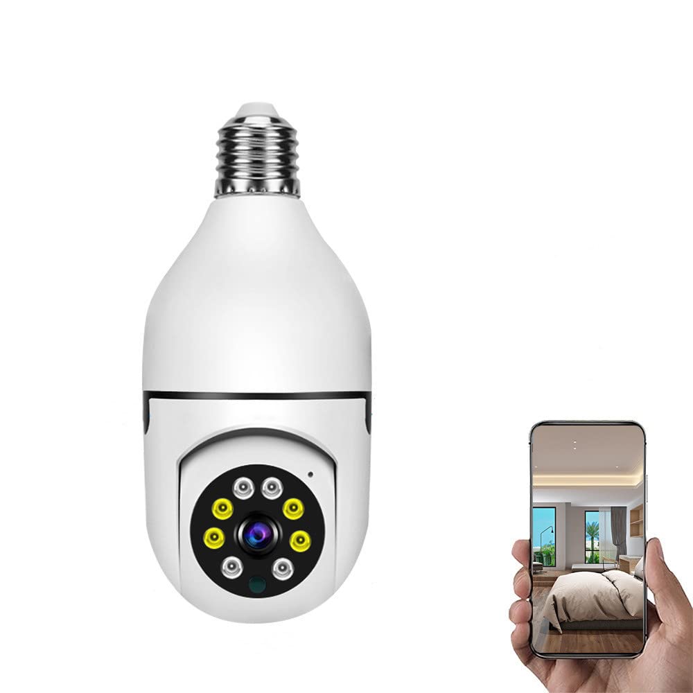 X W EI UNION Light Bulb Camera 360 Degree Wireless Home Security Camera Indoor Outdoor, Two-Way Audio Motion Detection Night Vision Video Record with Sound Cloud Support