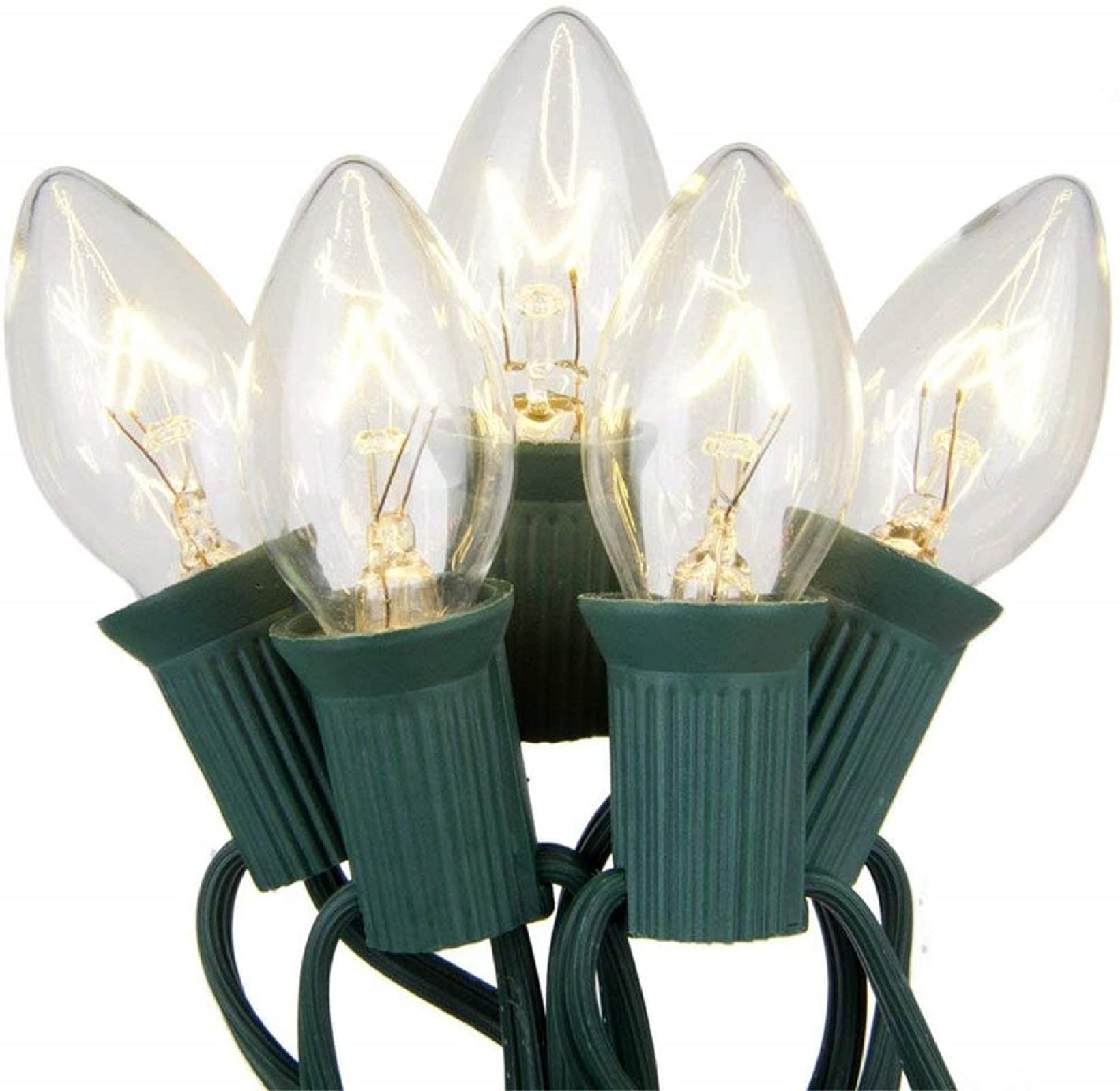 SUNSGNE 25 Pack C7 Clear Replacement Bulbs Christmas Light Bulbs, Outdoor Patio String Light Bulbs, C7 Night Light Replacement Bulbs, E12/C7 Candelabra Base, 5 Watt- Clear