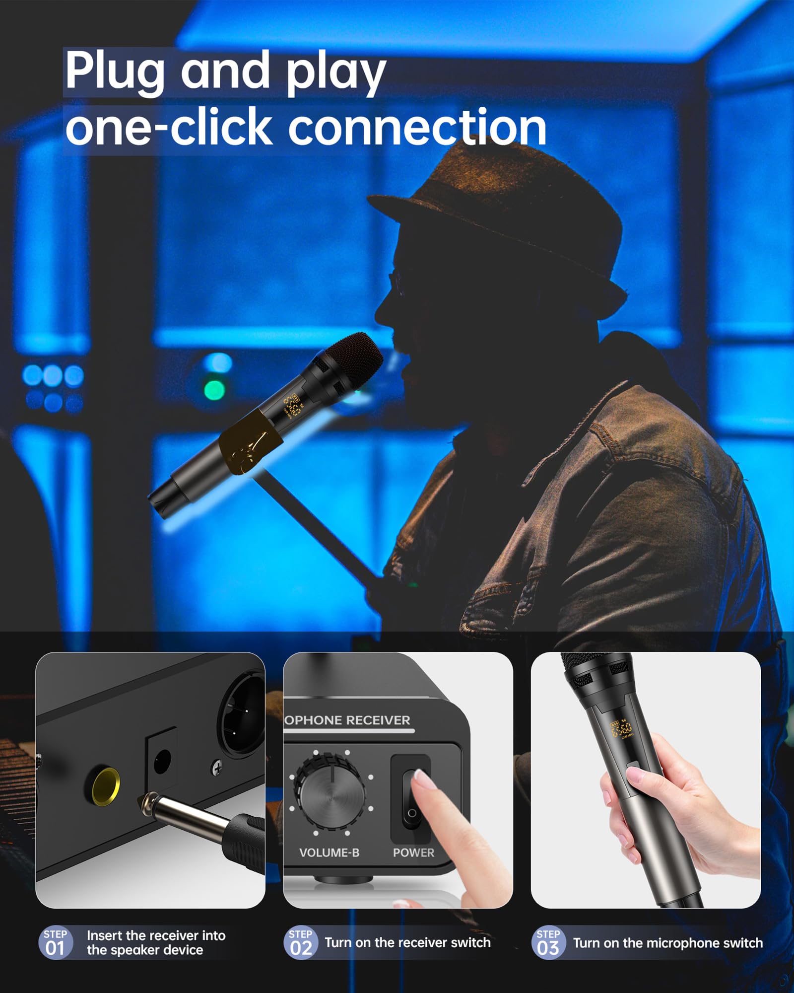 Wireless Microphone system ,UHF All-Metal Dynamic Dual Handed Wireless Microphone Rechargeable,PA System,Stable Signal Transmission 200FT, Independent Volume Control, For Speech, Singing, Church etc