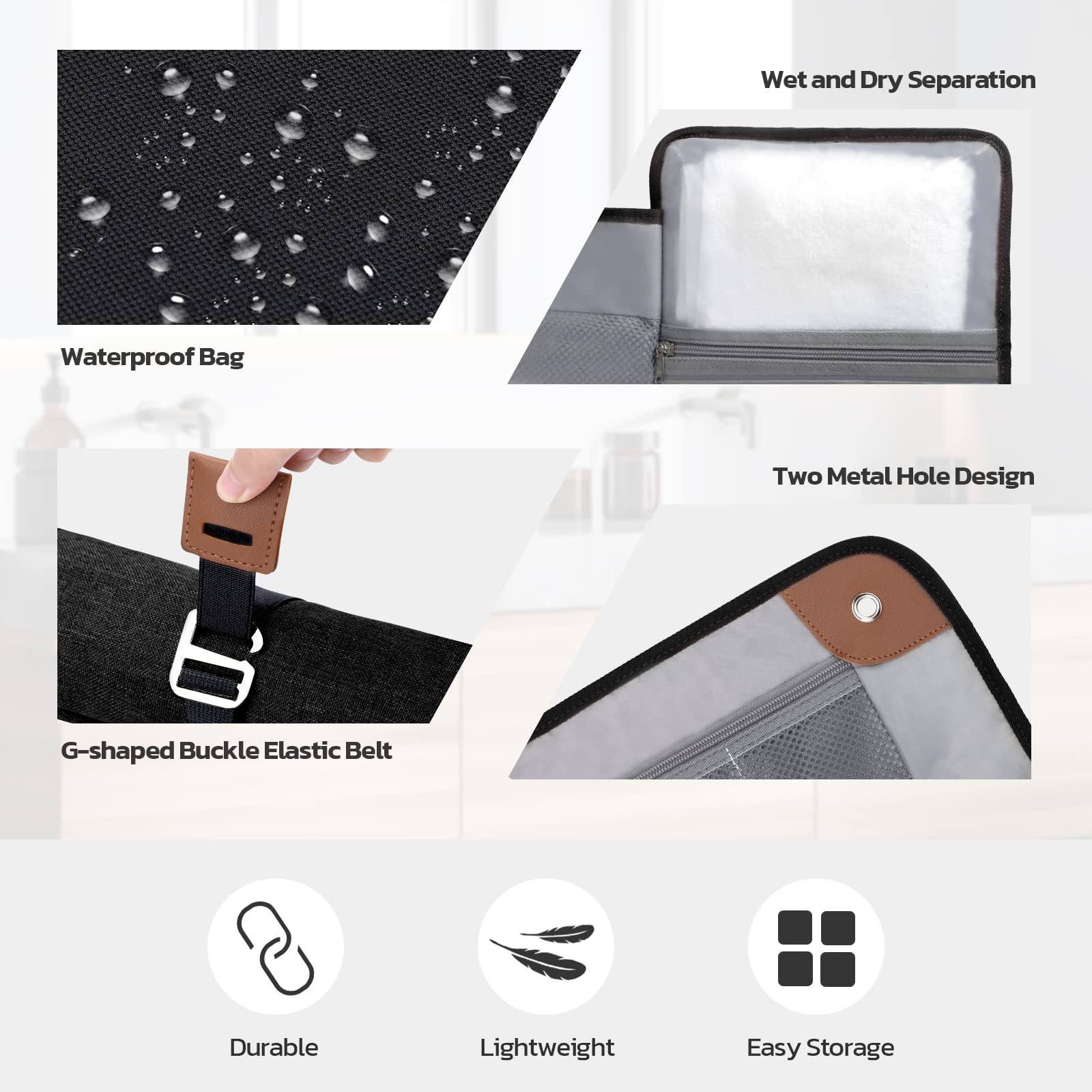 Toiletry Bag for Men, Travel Essentials Travel Toiletry Bag, Water-Resistant Compact Bathroom Roll Organizer for Hygiene, Shaving kit, Valentines Day Gifts for Him (4.Classic Black(Polyster))