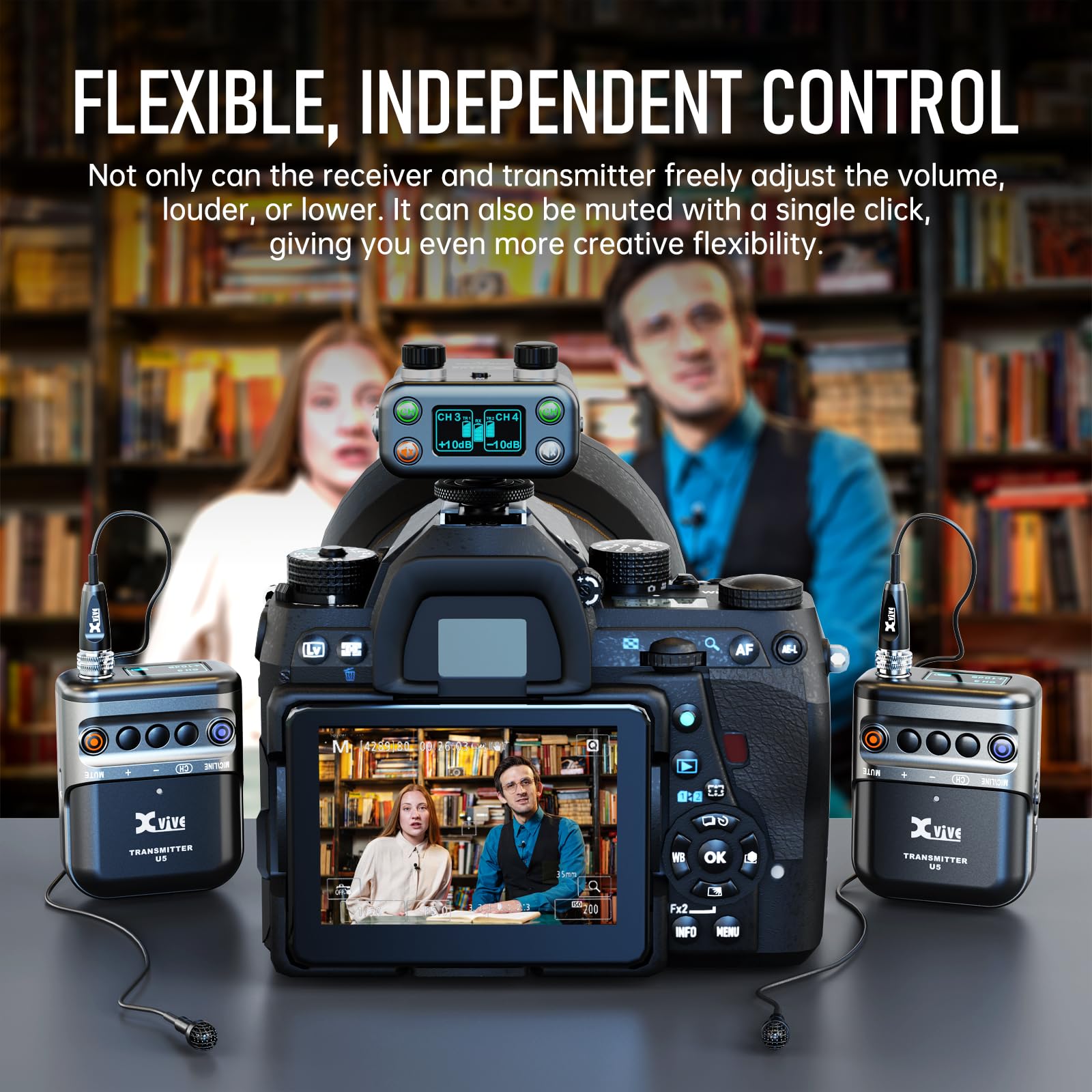 Xvive U5T2 Wireless Lavalier Microphone System for DSLR Cameras, Camcorders,with 2.4Ghz Dual-Channel, Noise Reduction, Mute,Hold Switch