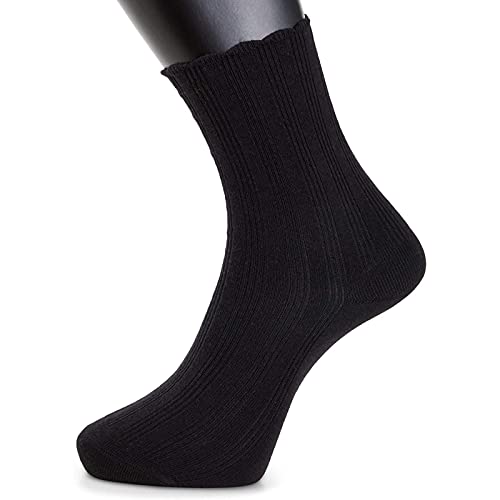 Zodaca Dress Socks for Women, Thin Pointelle Socks with Scallop Edge (Black, 7 Pairs)