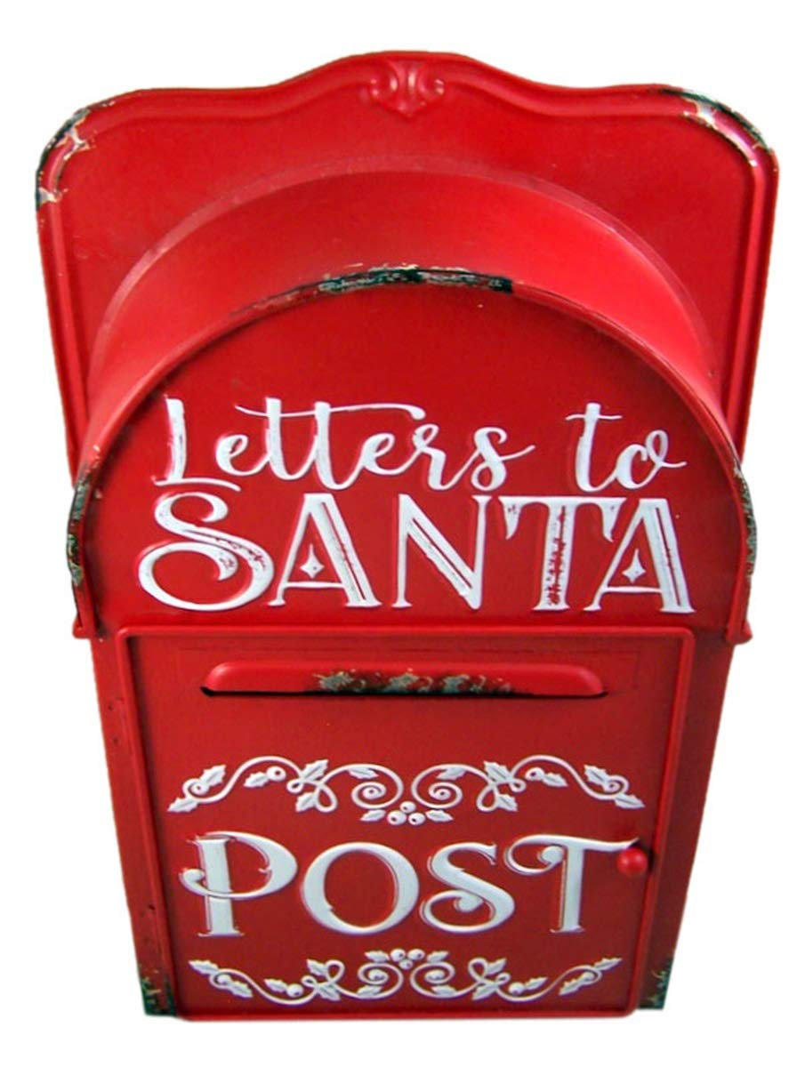 Wowser Distressed Hand Painted Red Metal Letters to Santa Mail Post Box, 15 1/4 Inch
