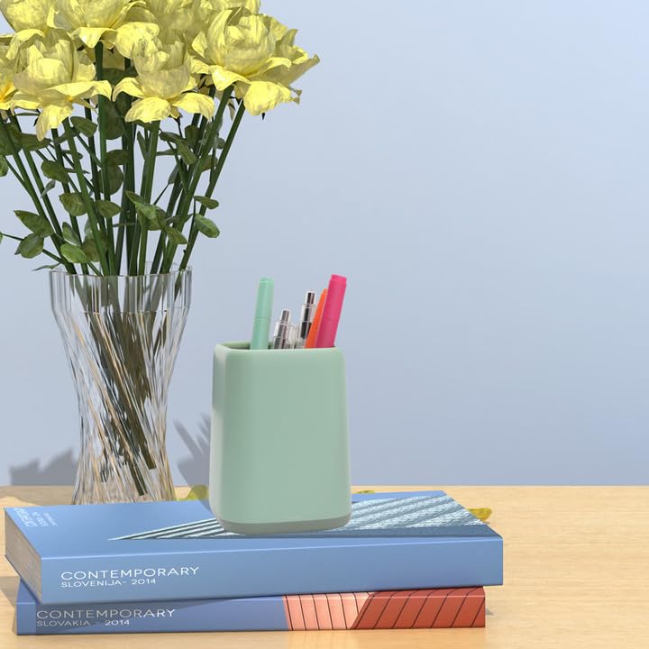 ZUFECY Pencil Holder, Pen Cup Makeup Brush Holder, Desktop Organizer Storage Case Scandinavian Design Stationery for School Home Office Supplies (Green)