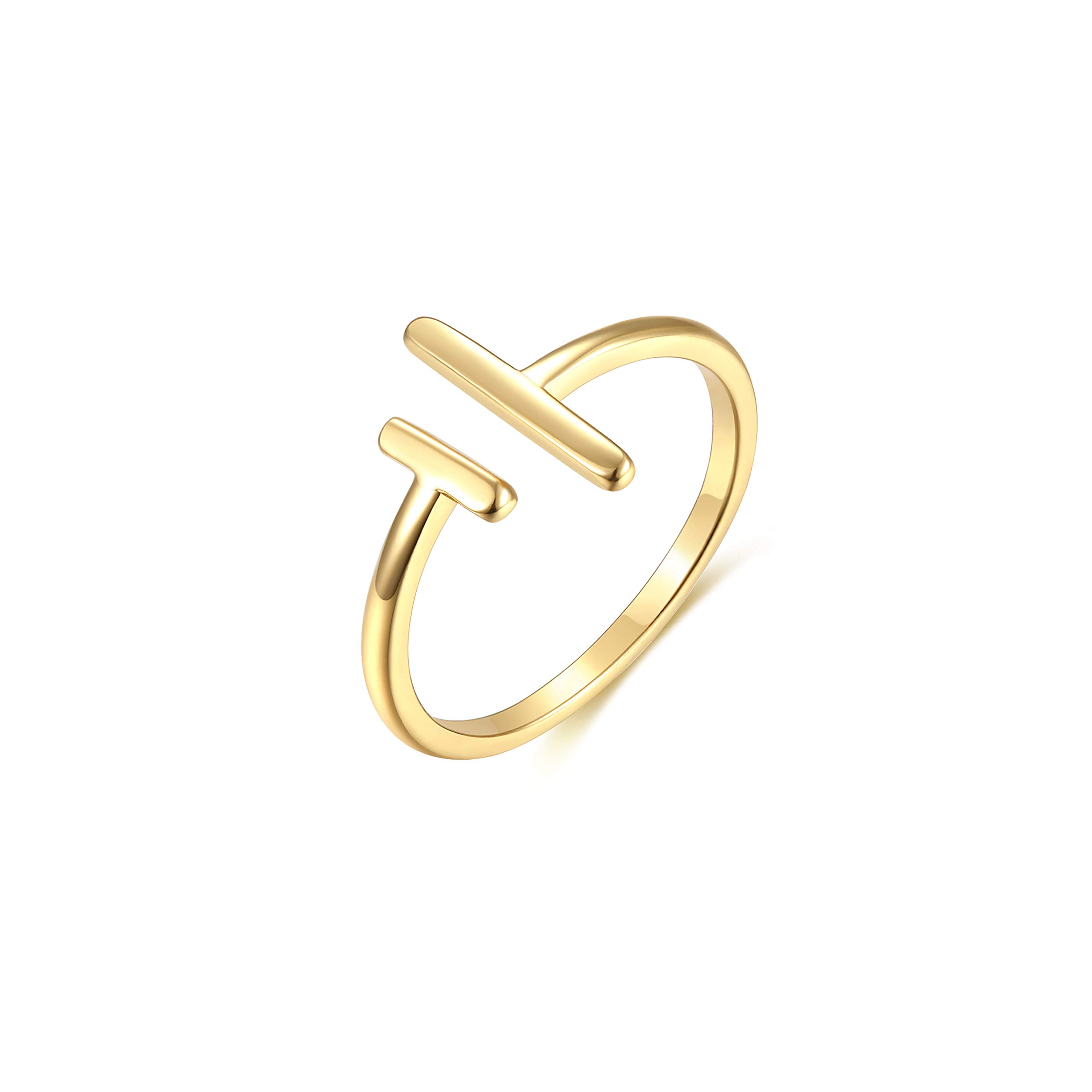 Valloey Rover Womens 14k Gold Open Parallel Bar Rings,Double X Criss Cross Double Bar Parallel Cuff Half Circle Black Zircon Infinity Adjustable Ring Engagement Wedding Lady Band