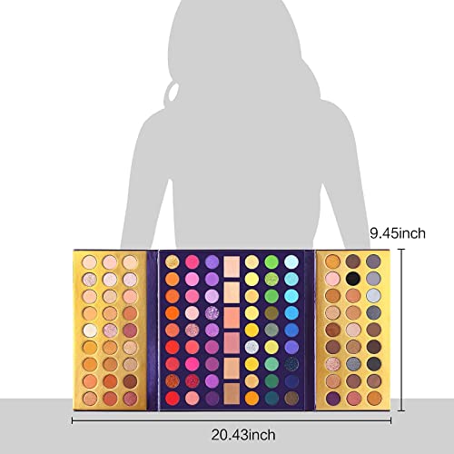 UCANBE 5pcs Eyeshadow Makeup Set -114 Shades MIRROR Eye Shadow Palette, 15 Soft Brushes Set, 1 Eye Primer Base, 2 Make up Blending Sponges, All In One Gift Kit