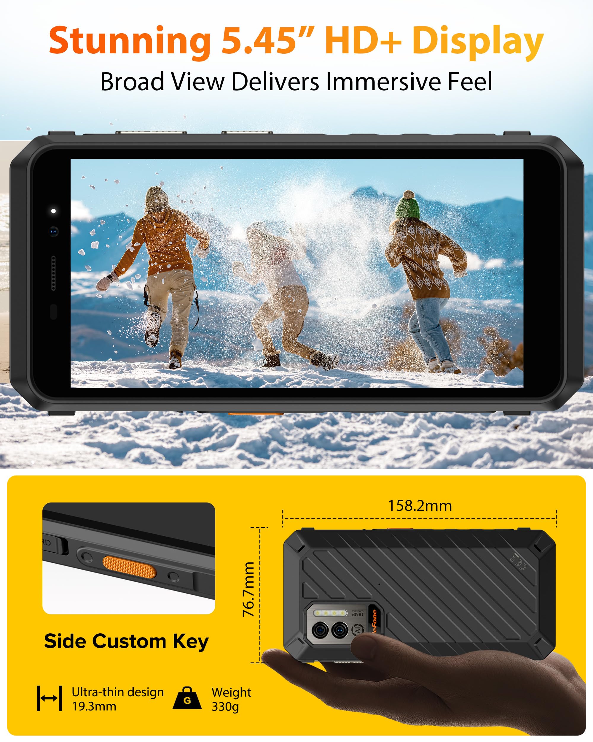 Ulefone Power Armor X11 Rugged Phones Unlocked, IP68/IP69K Waterproof Smartphone, Android 13, 8150mAh Battery, 8GB+32GB, 16MP AI Camera, 5.45'' HD+, 3 Card Slot, Dual 4G, Face Unlock, GPS, NFC