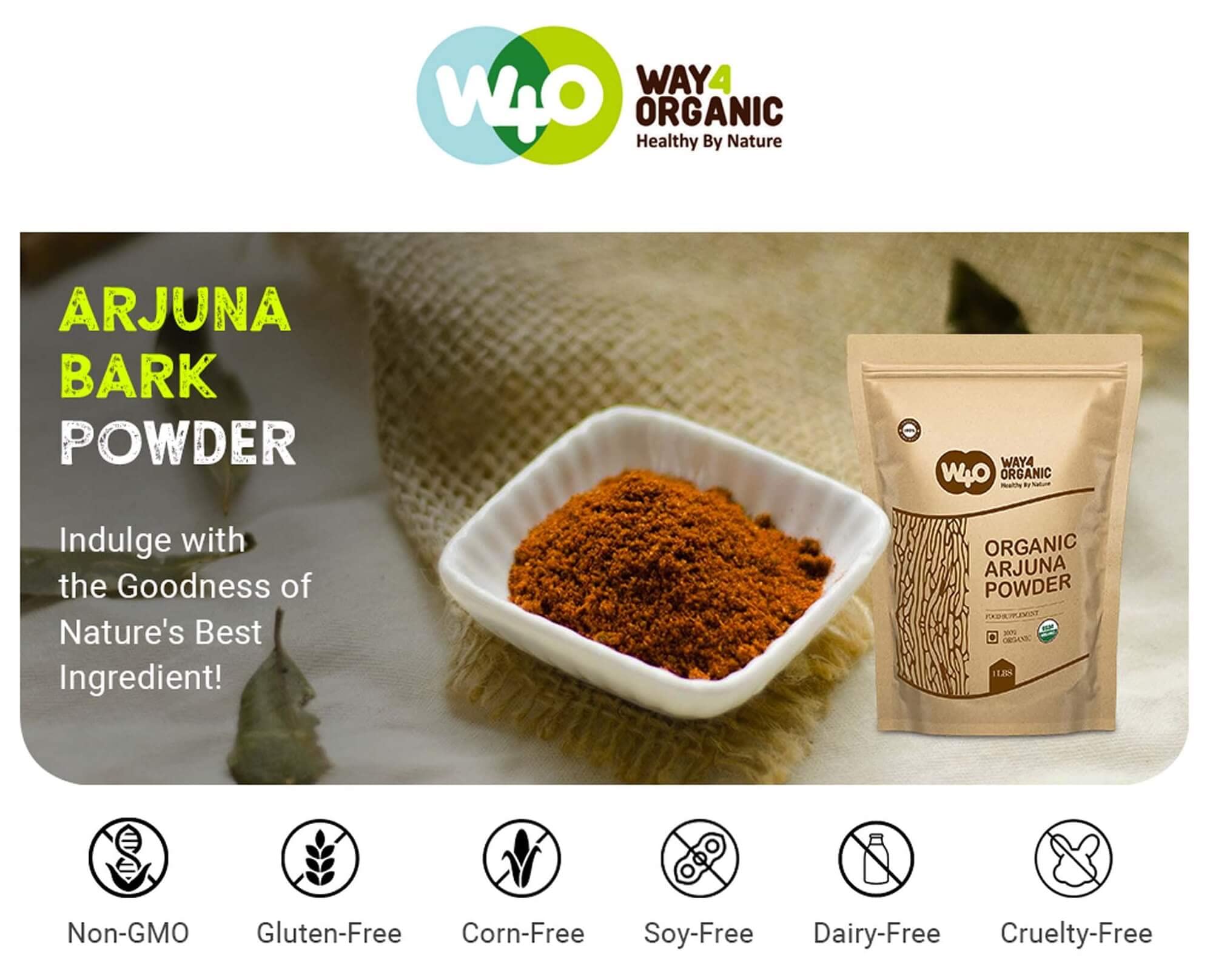 Way4Organic Organic Arjuna Bark Powder, 16 Ounces(1 Pound), Improves Healthy Muscle