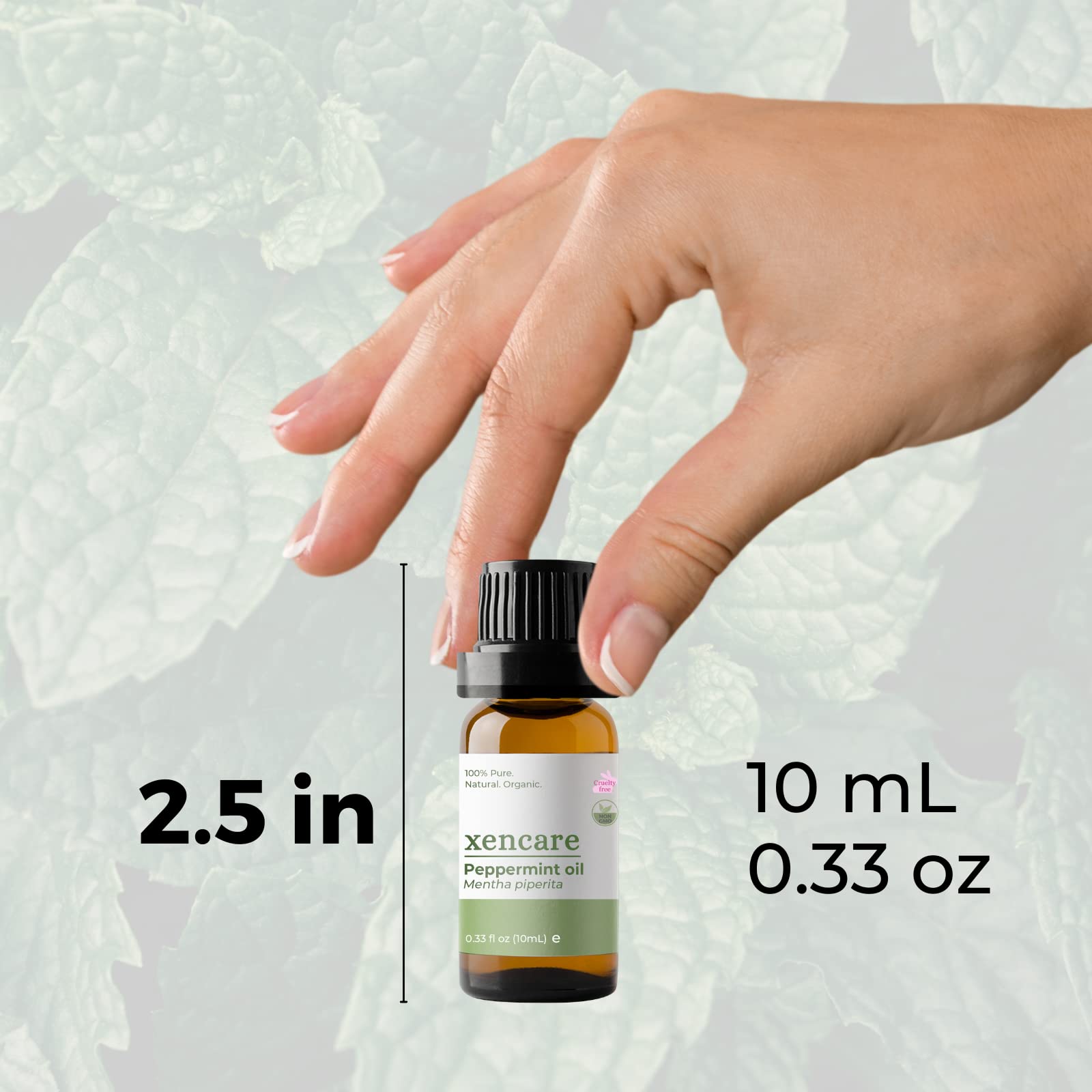 xencare Peppermint USDA Organic Food Grade Essential Oil | 100% Pure Natural Undiluted | Edible & Safe to Ingest & for Skin | Premium Aromatherapy for Diffusers Baths & Topical Use (0.33 fl oz, 10ml)