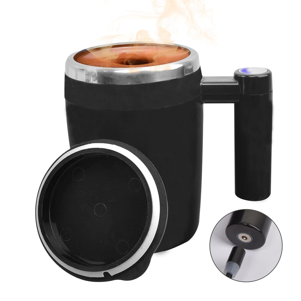 XHJBaby Self Stirring Coffee Mug,Rechargeable Automatic Magnetic Mixing Stainless Steel Cup with Lid for Coffee Tea Hot Chocolate Milk Cocoa 380ml/13oz Black Electric Mixer Mug Best Gift