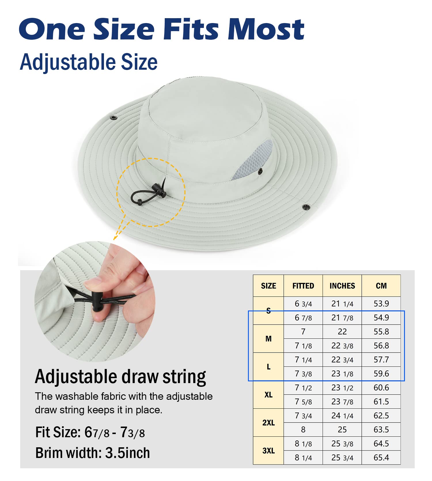 Wmcaps UPF 50+ Sun Protection Hat for Mens Womens, Wide Brim Waterproof Bucket Hat for Fishing, Hiking, Garden,Yard Outdoor work Light Grey