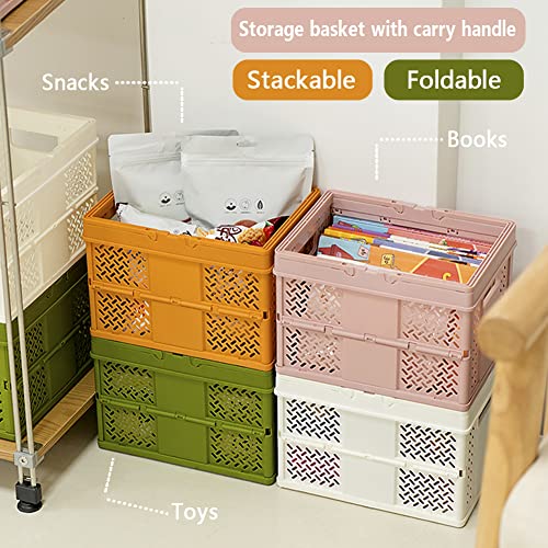 Xhwykzz 4-Pack Plastic Baskets with Handle, Folding Pastel Crates for storage, Storage Basket for kitchen living-room Desktop Shelf Organizer (9.2""L x 6.8""W x 6.1"")