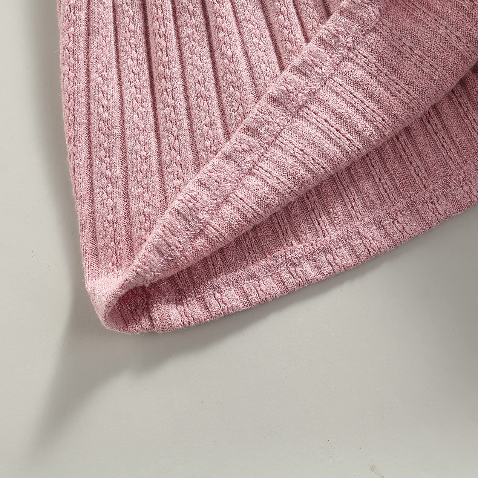 VISGOGO Kids Baby Girl Dresses Solid Color Ruffles Button Knitting Square Collar Outfits Clothes (Pink, 3-6 Months)