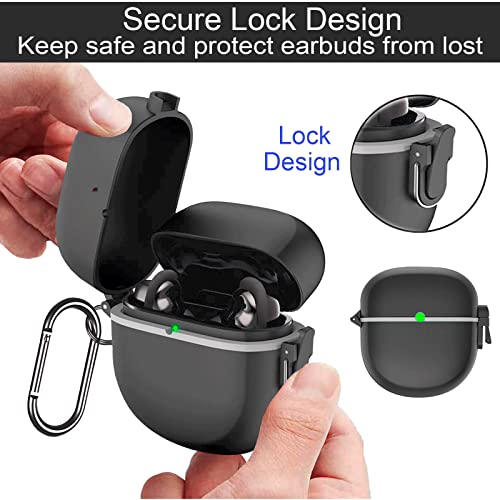 ULITIQ Locking Case Compatible with Bose QuietComfort Earbuds II, Bose QuietComfort Earbuds II Case with Lock, Keychain and Strap/Lanyard, Cool Bose QuietComfort II Case Cover for Women Men, (Black)